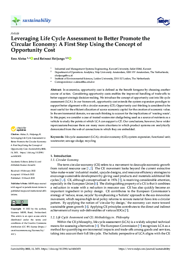 (PDF) Leveraging Life Cycle Assessment to Better Promote the Circular ...