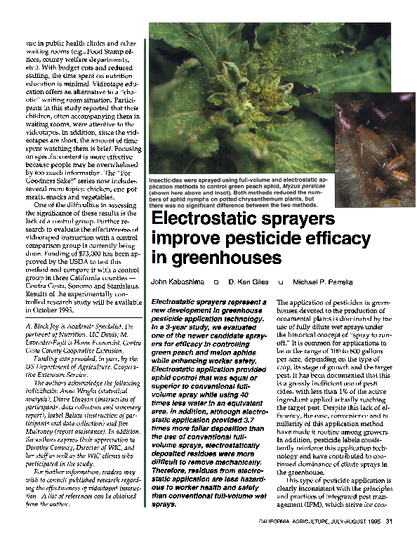 (PDF) Electrostatic sprayers improve pesticide efficacy in greenhouses