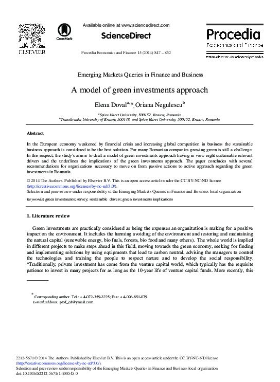 (PDF) A Model of Green Investments Approach