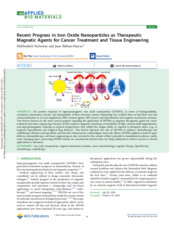 (PDF) Recent Progress in Iron Oxide Nanoparticles as Therapeutic ...