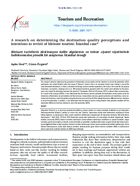 (PDF) A Research on Determining the Destination Quality Perceptions and ...