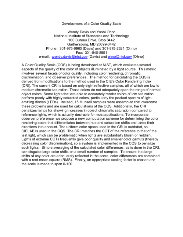 (PDF) Development of a Color Quality Scale