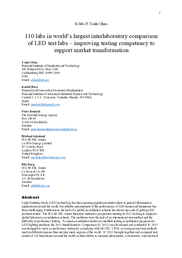 (PDF) in world ’ s largest interlaboratory comparison of LED test labs ...