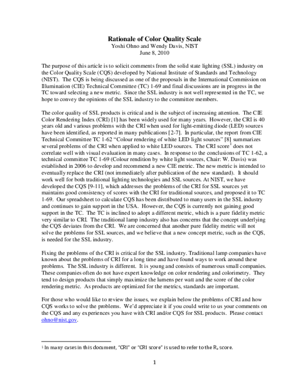 (PDF) Rationale of color quality scale