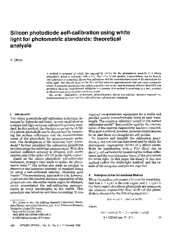 (PDF) Silicon photodiode self-calibration using white light for photometric standards ...