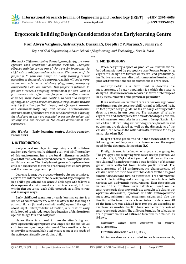 (PDF) Ergonomic Building Design Consideration of an Earlylearning Centre