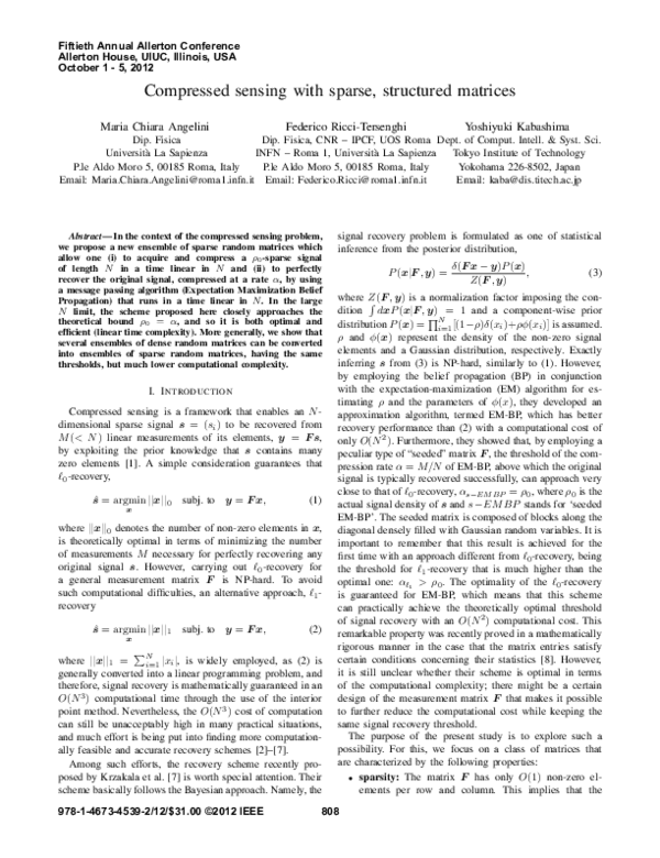 (PDF) Compressed sensing with sparse, structured matrices | MARIA CLARA ... (PDF) Compressed sensing with sparse, structured matrices | MARIA CLARA ...