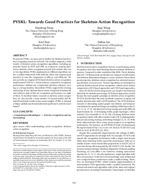 (PDF) PYSKL: Towards Good Practices for Skeleton Action Recognition