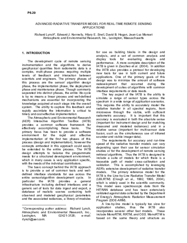 (PDF) Advanced Radiative Transfer Model for Real-Time Remote Sensing ...