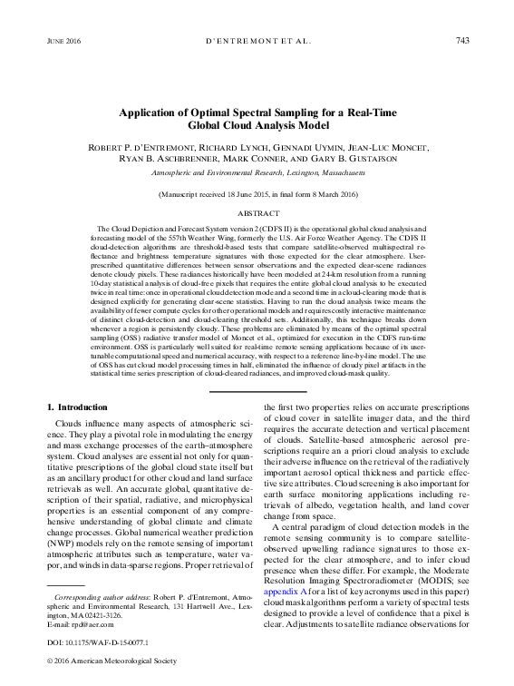 (PDF) Application of Optimal Spectral Sampling for a Real-Time Global Cloud Analysis Model