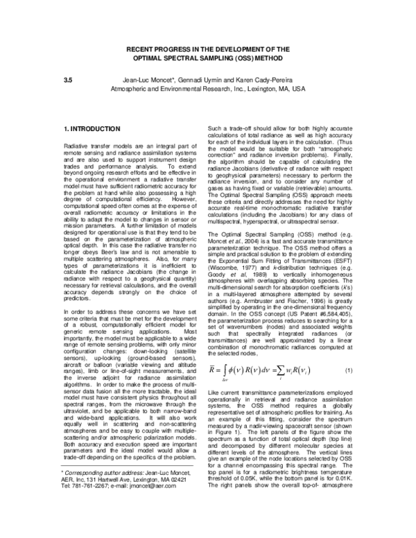 (PDF) Recent Progress in the Development of the Optimal Spectral ...