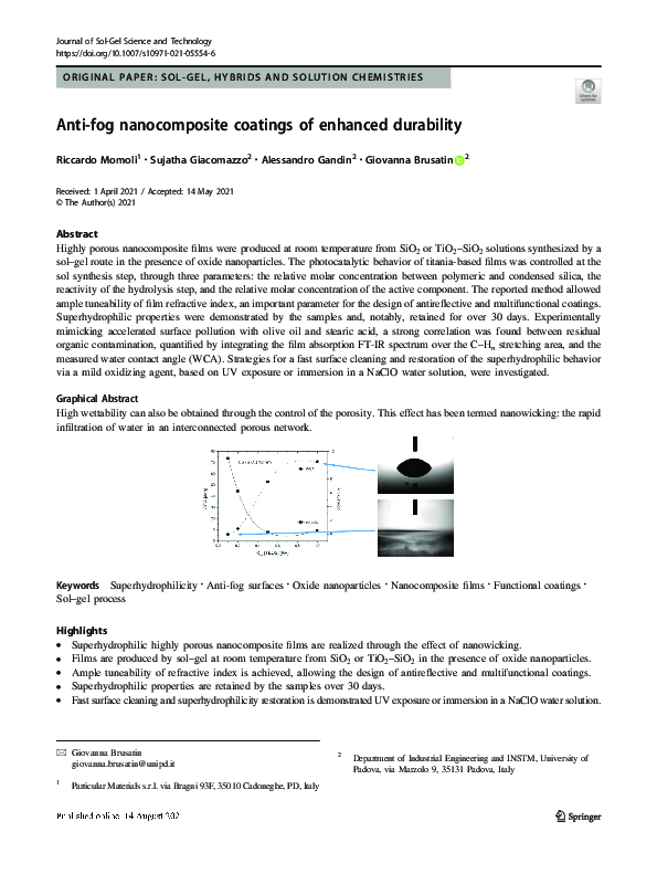 (PDF) Anti-fog nanocomposite coatings of enhanced durability