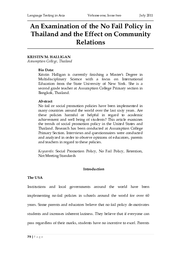 (PDF) An Examination of the No Fail Policy in Thailand and the Effect ...
