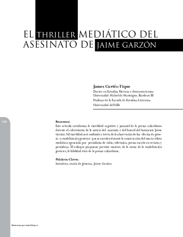 (PDF) El Thriller Mediático Del Asesinato De Jaime Garzón