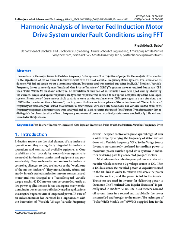 Pdf Fft Analysis Of Faults In Inverter Drives