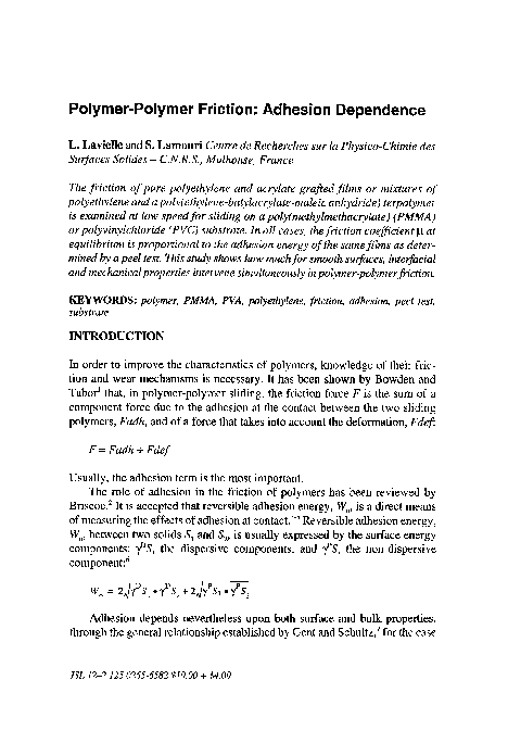 (PDF) Polymer-polymer friction: Adhesion dependence