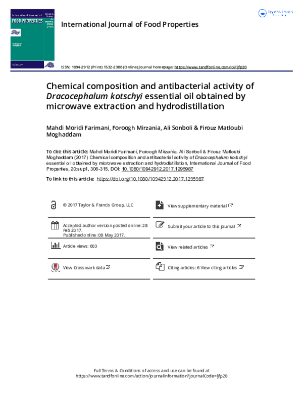 (PDF) Chemical composition and antibacterial activity of Dracocephalum kotschyi essential oil ...