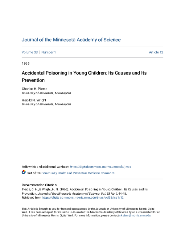 (PDF) Accidental Poisoning in Young Children: Its Causes and Its Prevention