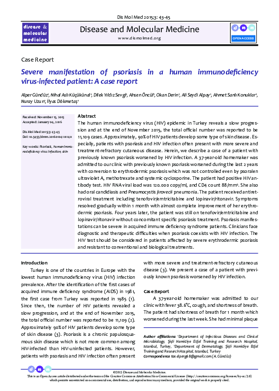 (PDF) Severe manifestation of psoriasis in a HIV infected patient: a ...