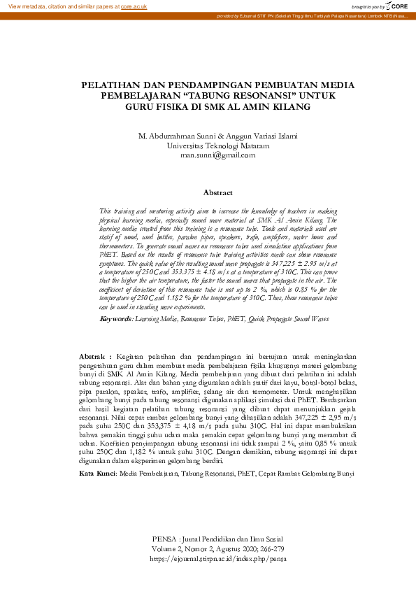 (PDF) Pelatihan dan Pendampingan Pembuatan Media Pembelajaran “Tabung Resonansi” Untuk Guru ...