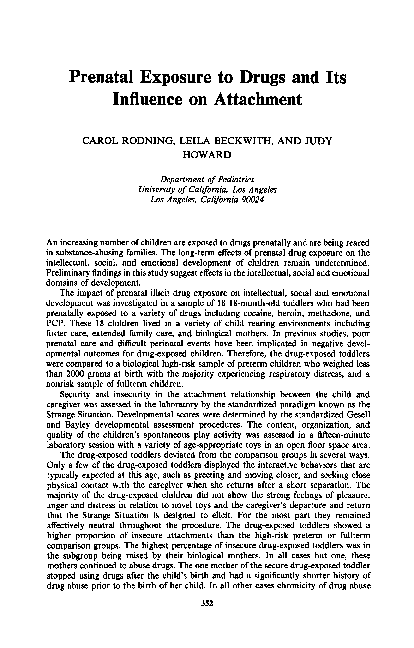 (PDF) Prenatal Exposure to Drugs and Its Influence on Attachment