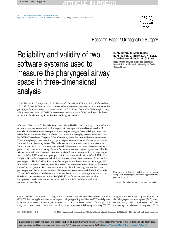 (PDF) Reliability and validity of two software systems used to measure the pharyngeal airway ...