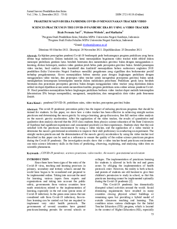 (PDF) Sciences Practicum in the COVID-19 Pandemic Era by Using a Video ...
