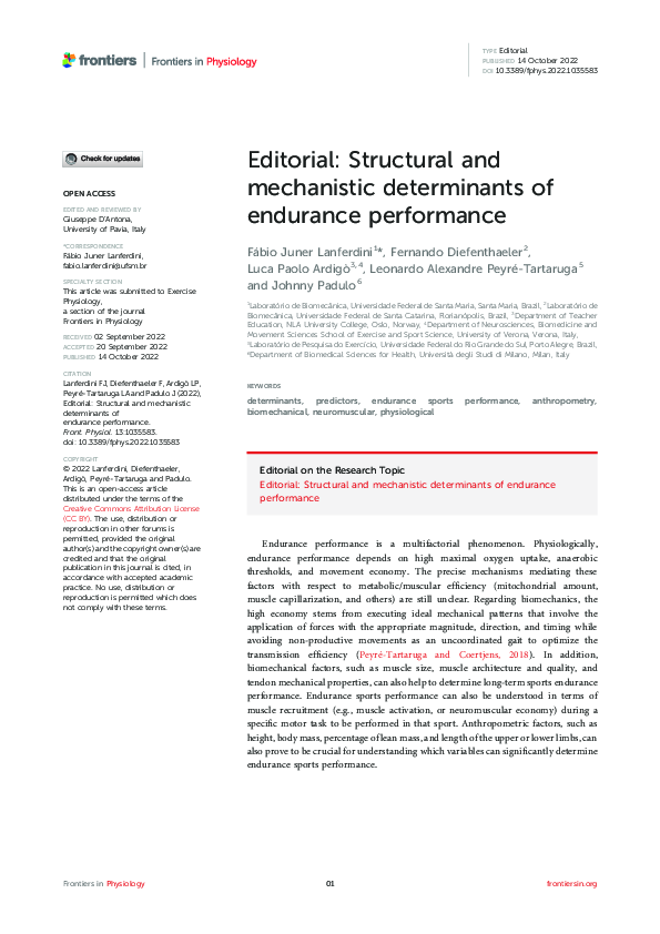 (PDF) Editorial: Structural and mechanistic determinants of endurance performance