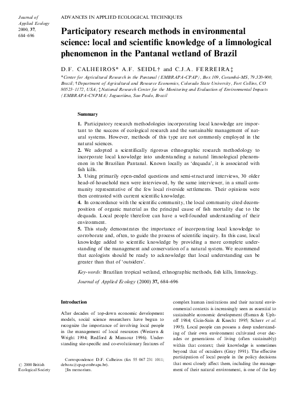 (PDF) Participatory research methods in environmental science: local ...