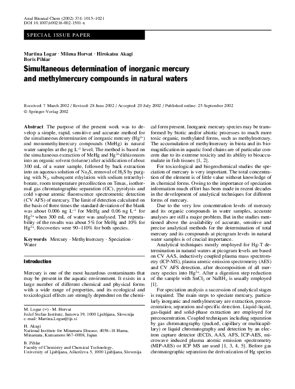 (PDF) Simultaneous determination of inorganic mercury and methylmercury ... (PDF) Simultaneous determination of inorganic mercury and methylmercury ...