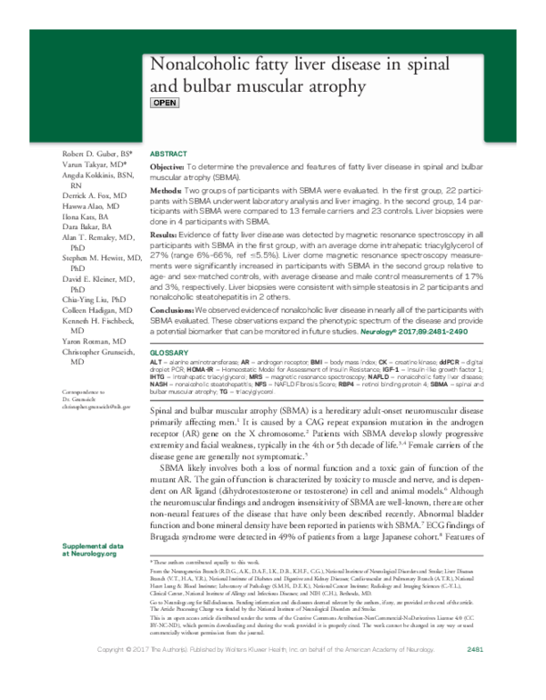 (PDF) Nonalcoholic fatty liver disease in spinal and bulbar muscular ...