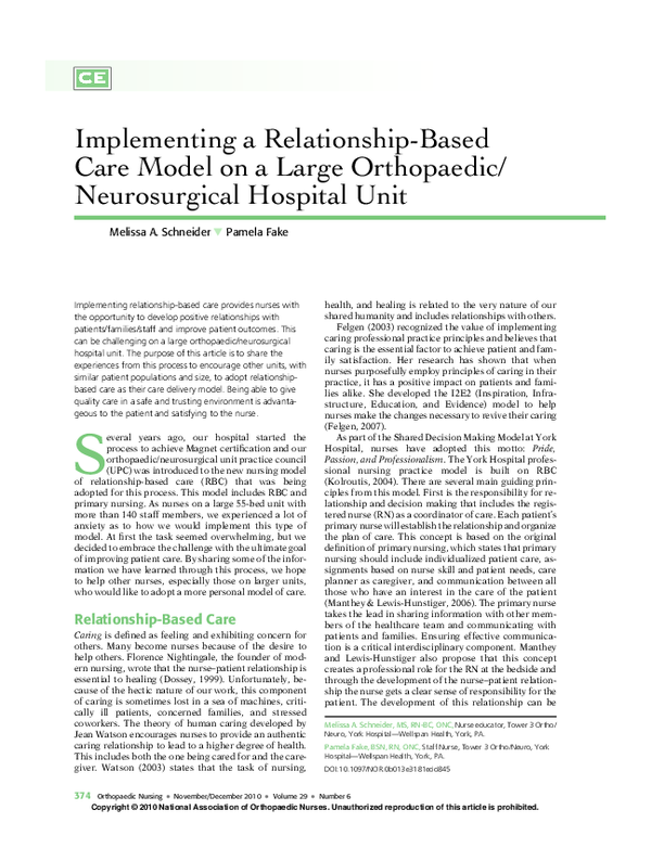 (PDF) Implementing Relationship-Based Care in Healthcare