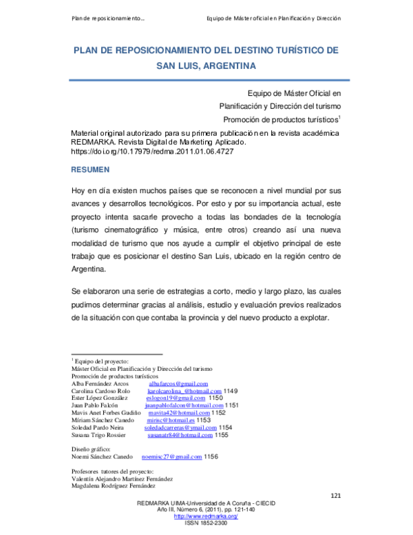 (PDF) Plan de reposicionamiento del destino turístico de San Luis ...