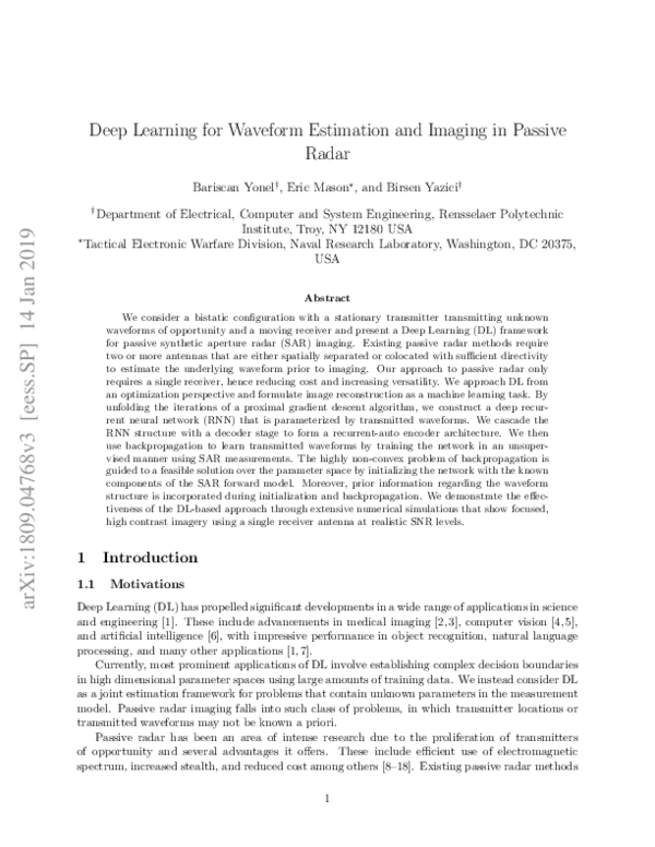 (PDF) Deep learning for waveform estimation and imaging in passive radar