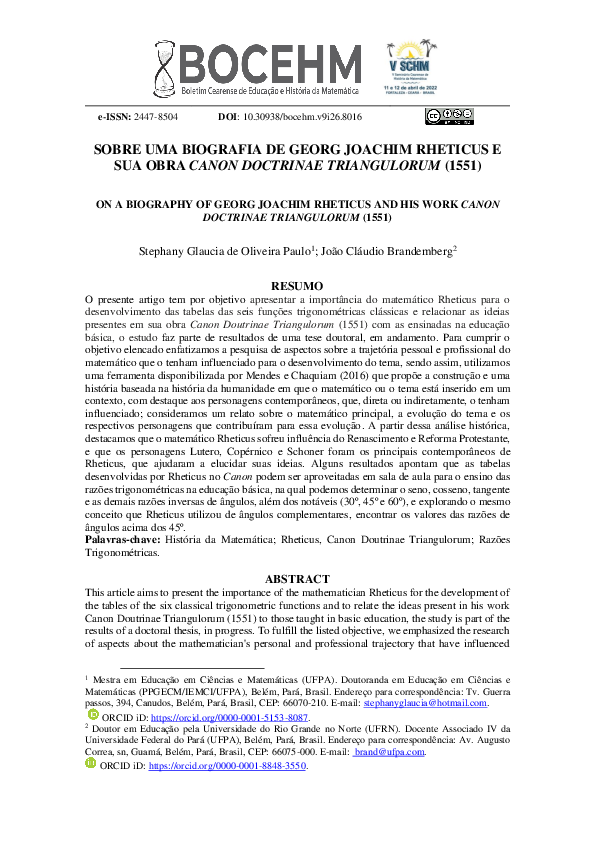 (PDF) Sobre uma biografia de Georg Joachim Rheticus e sua obra Canon ...