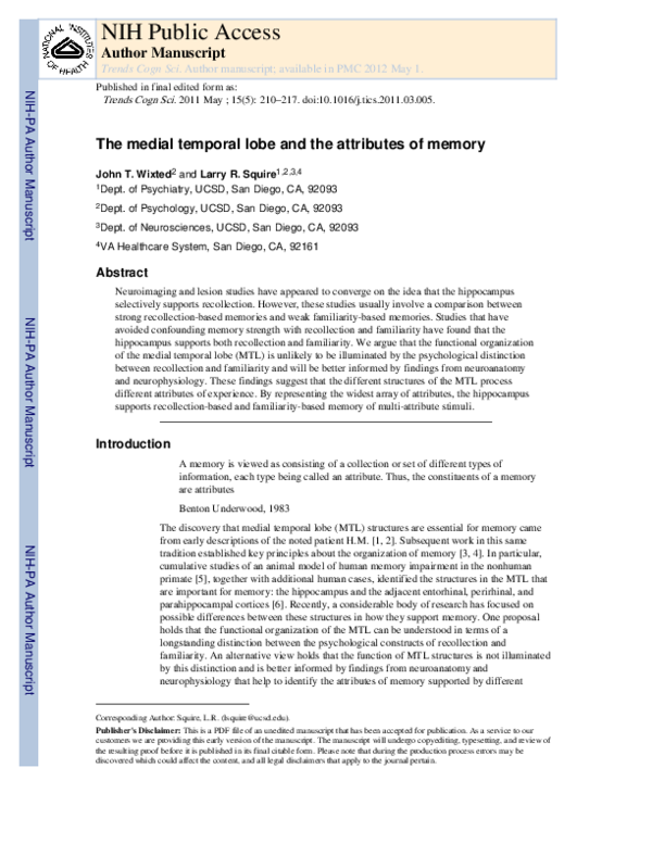 (PDF) The medial temporal lobe and the attributes of memory
