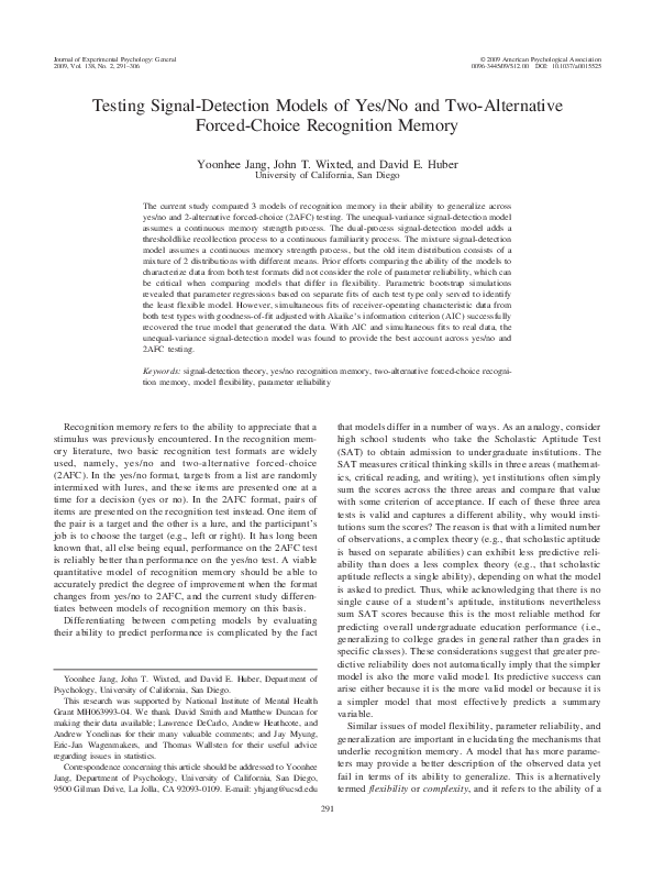 Pdf Testing Signal Detection Models Of Yes No And Two Alternative