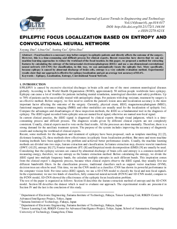 Pdf Epileptic Focus Localization Based On Entropy And Convolutional