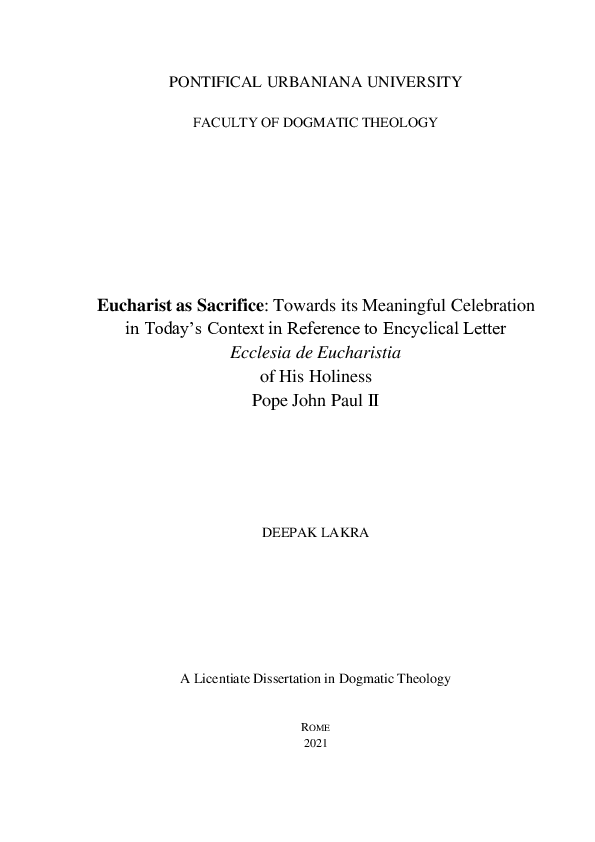 (PDF) Eucharist as Sacrifice | Deepak Lakra - Academia.edu
