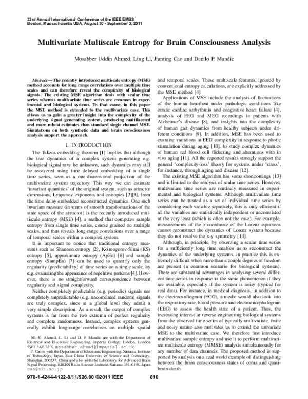 (PDF) Multivariate multiscale entropy for brain consciousness analysis