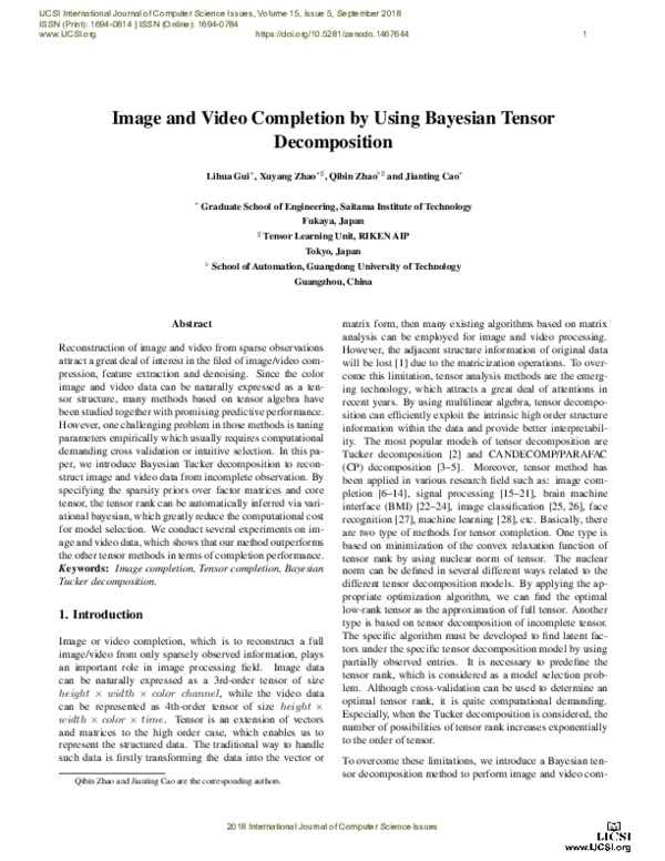 Pdf Image And Video Completion By Using Bayesian Tensor Decomposition