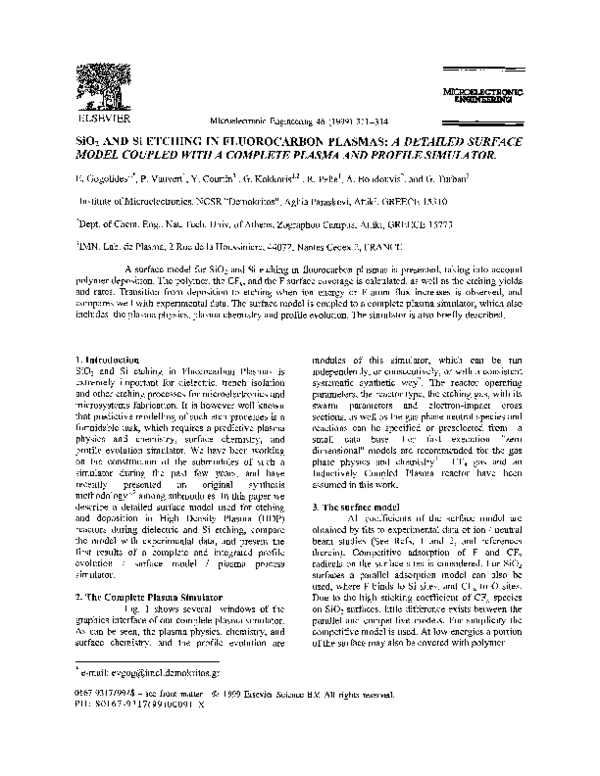 (PDF) SiO2 and Si etching in fluorocarbon plasmas: A detailed surface model coupled with a ...