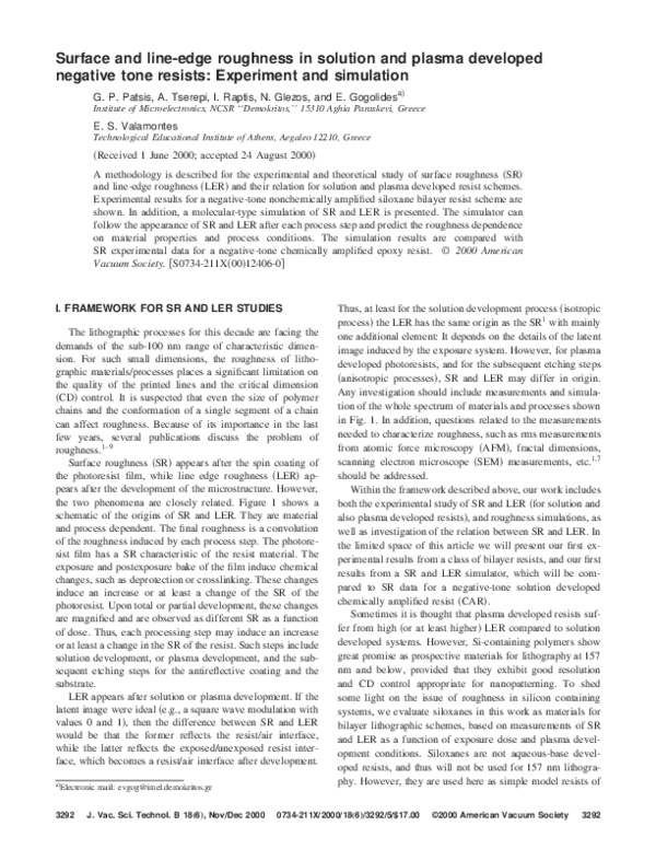 Pdf Surface And Line Edge Roughness In Solution And Plasma Developed Negative Tone Resists