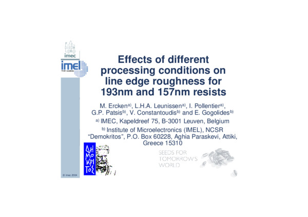 (PDF) Effects of different processing conditions on line edge roughness for 193nm and 157nm resists