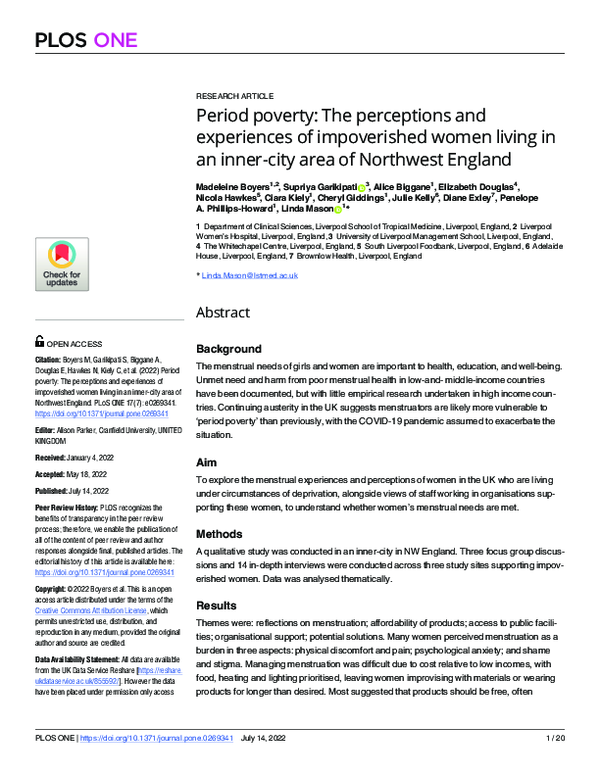 (PDF) Period poverty: The perceptions and experiences of impoverished ...