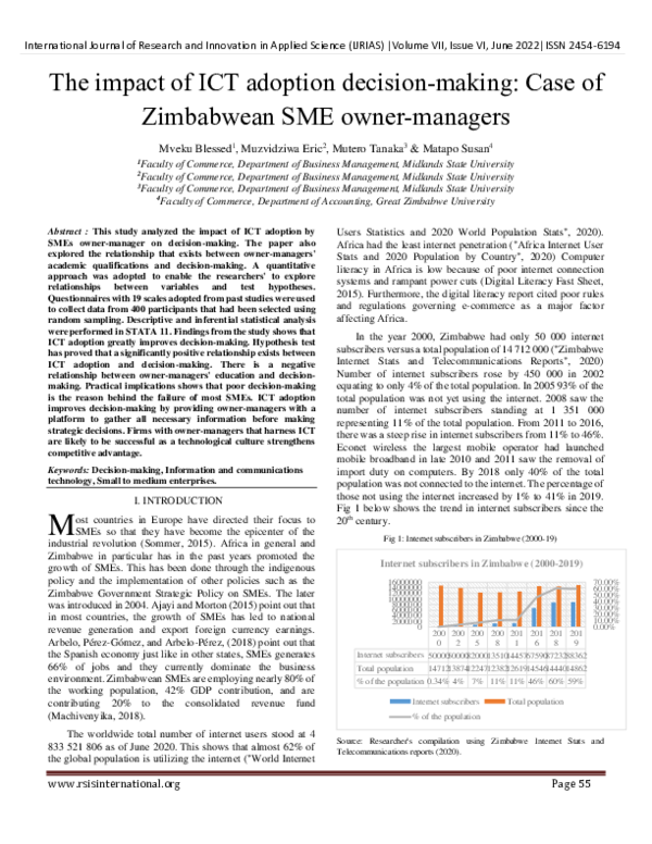 (PDF) The impact of ICT adoption on decision-making: Case of Zimbabwean ...