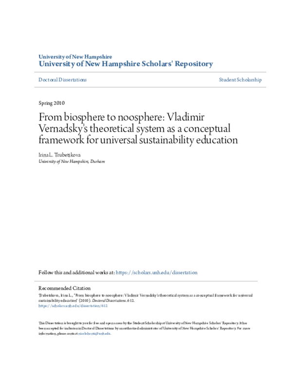 (PDF) From biosphere to noosphere: Vladimir Vernadsky's theoretical system as a conceptual ...