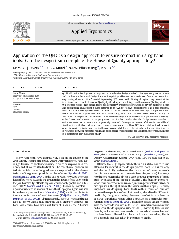 (PDF) Application of the QFD as a design approach to ensure comfort in ...