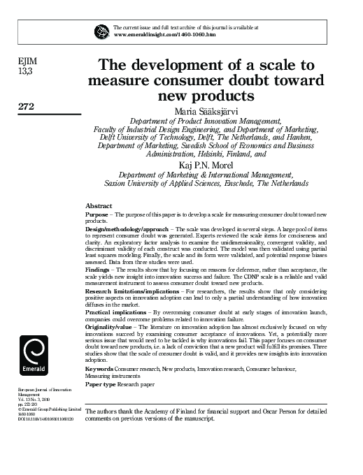 (PDF) The development of a scale to measure consumer doubt toward new ...