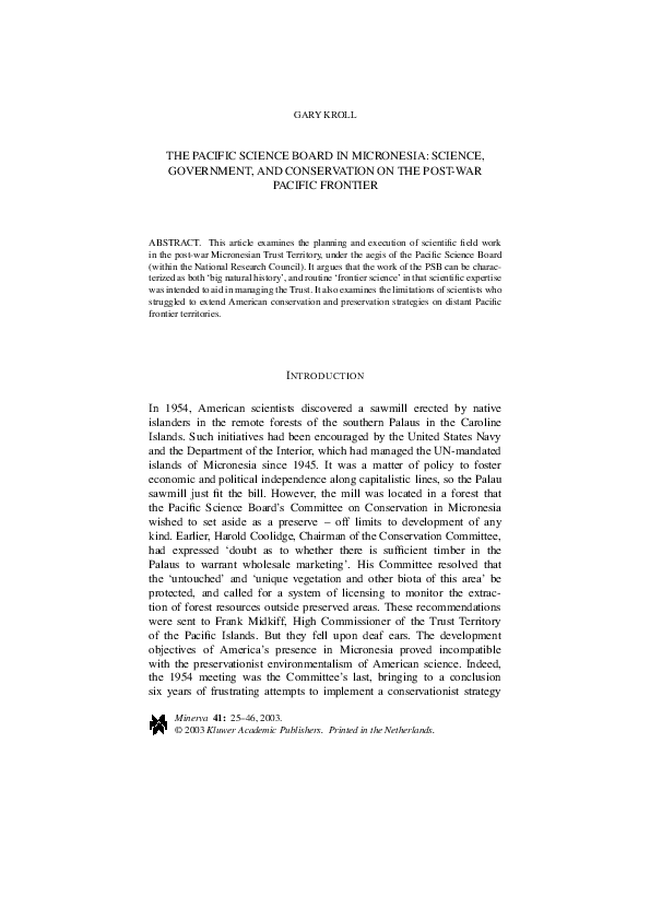 (PDF) The Pacific Science Board in Micronesia: Science, Government, and ...